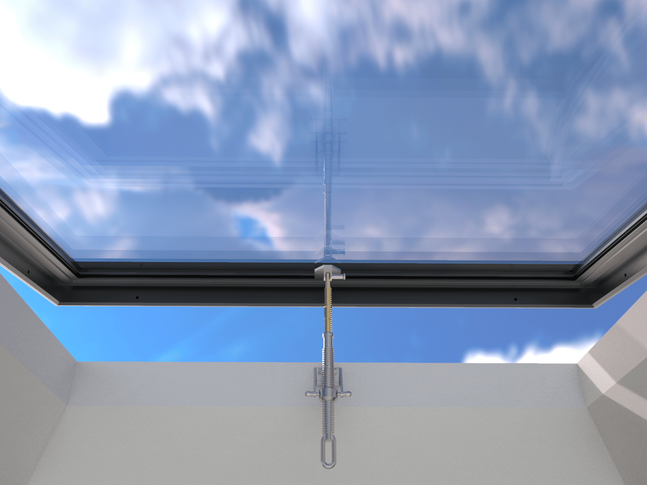 Brett Martin Flat Glass Rooflight Manual Hinge & Winding Rod with PVC